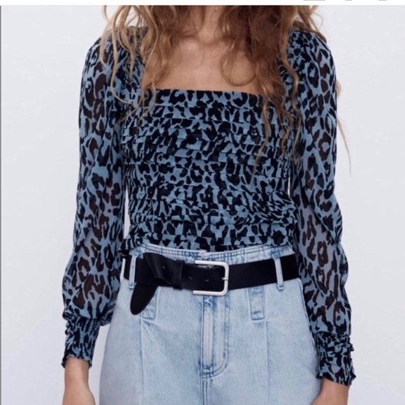Zara | Tops | Zara Zebra Print Blue Top | Poshmark